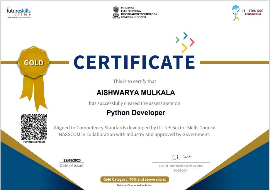 Aishwarya Mulukala on LinkedIn: #nasscom #python #certification Aishwarya Mulukala on LinkedIn: #nasscom #python #certification