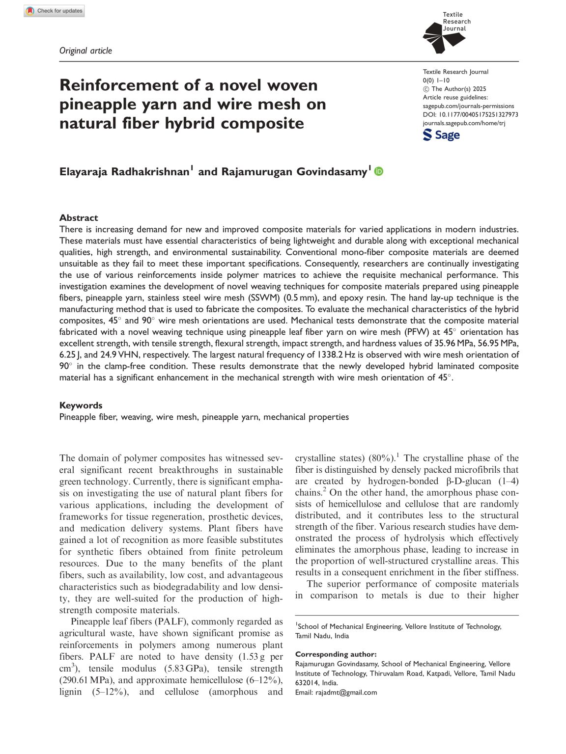 Published research on pineapple fiber composites | Elayaraja R posted ... Published research on pineapple fiber composites | Elayaraja R posted ...
