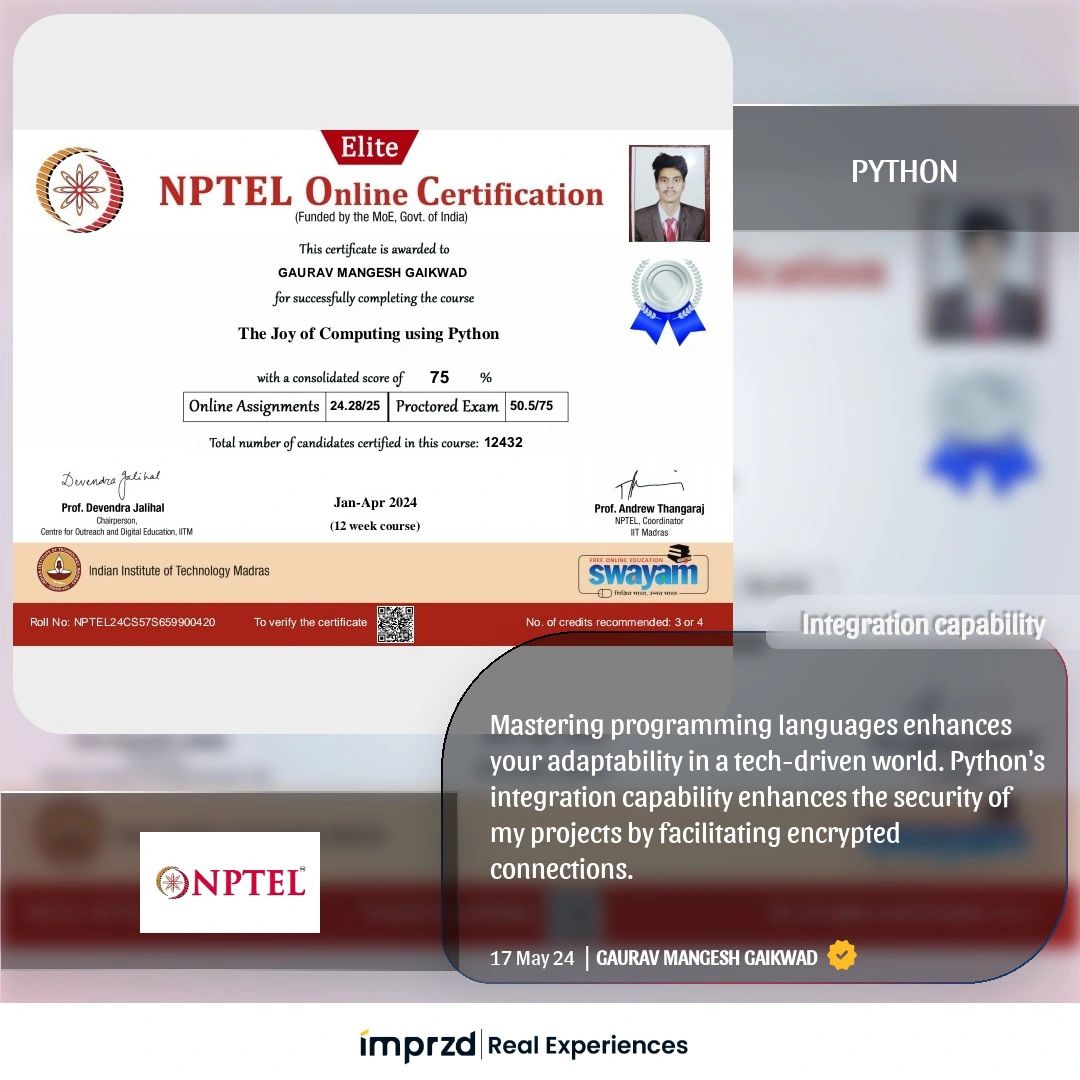 Gaurav Gaikwad on LinkedIn: #nptel #certification | 12 comments Gaurav Gaikwad on LinkedIn: #nptel #certification | 12 comments