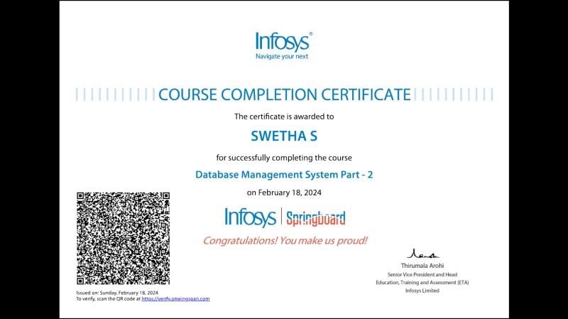SWETHA S on LinkedIn: Hello everyone This is the certificate of ... SWETHA S on LinkedIn: Hello everyone This is the certificate of ...