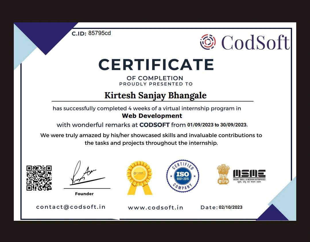 Kirtesh Bhangale on LinkedIn: #codsoft #codsoft #cip Kirtesh Bhangale on LinkedIn: #codsoft #codsoft #cip