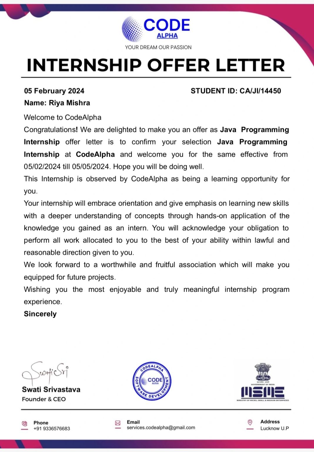 Riya Mishra on LinkedIn: #offerletter Riya Mishra on LinkedIn: #offerletter