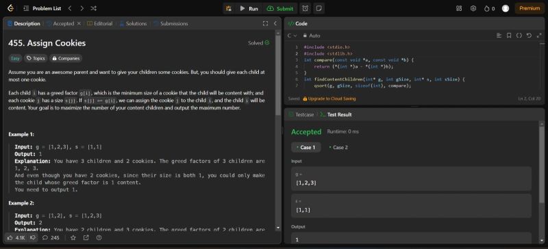 Akshaya D on LinkedIn: Leetcode completion on Assign cookies using C ... Akshaya D on LinkedIn: Leetcode completion on Assign cookies using C ...