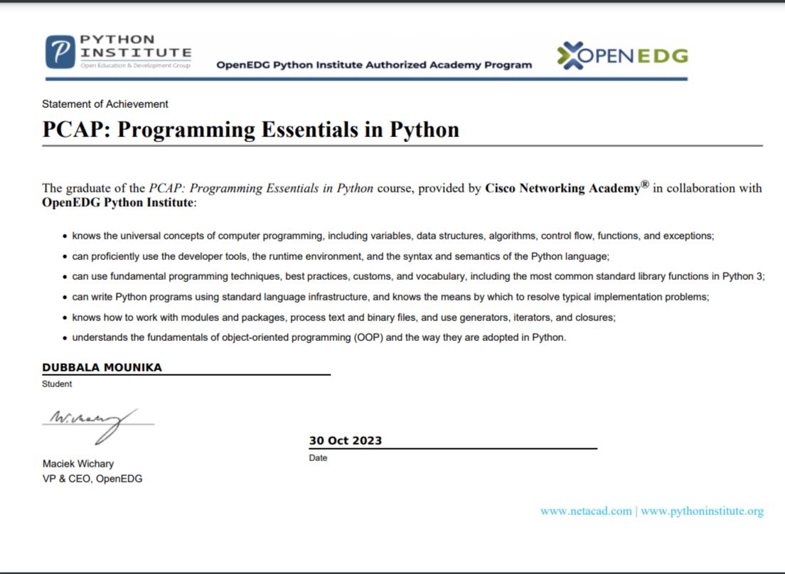 Dubbala Mounika on LinkedIn: completed my programming essential in ... Dubbala Mounika on LinkedIn: completed my programming essential in ...