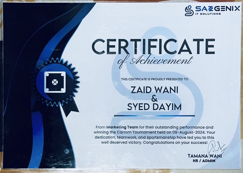 Zaid Wani on LinkedIn: Thrilled to share that my team won the carrom ... Zaid Wani on LinkedIn: Thrilled to share that my team won the carrom ...