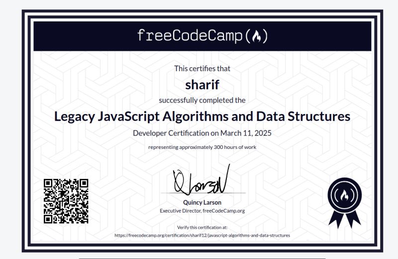 🚀 Certified in JavaScript Algorithms & Data Structures! 🎉 Excited to ... 🚀 Certified in JavaScript Algorithms & Data Structures! 🎉 Excited to ...