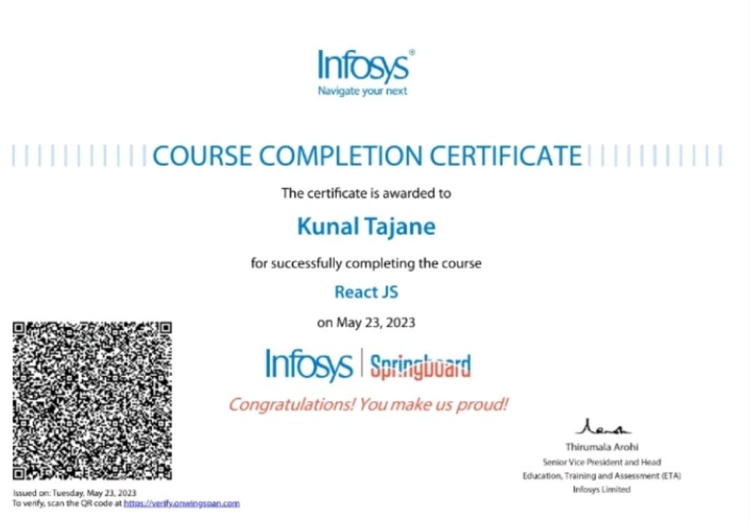 Kunal Tajane on LinkedIn: #reactjs #infosysspringboard #learning Kunal Tajane on LinkedIn: #reactjs #infosysspringboard #learning