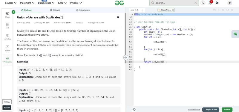 #day46 #gfgpractice #java #hashset #unionofarrays #datastructures ... #day46 #gfgpractice #java #hashset #unionofarrays #datastructures ...