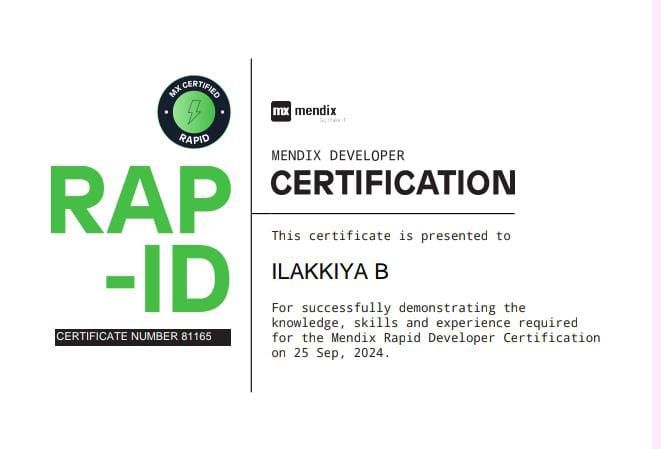 Ilakkiya baskaran on LinkedIn: #mendix #lowcode #certification # ... Ilakkiya baskaran on LinkedIn: #mendix #lowcode #certification # ...