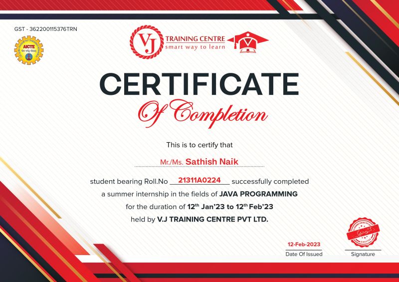 Sathish Naik Dharavath on LinkedIn: #internship #vjtc #java #codingninjas Sathish Naik Dharavath on LinkedIn: #internship #vjtc #java #codingninjas
