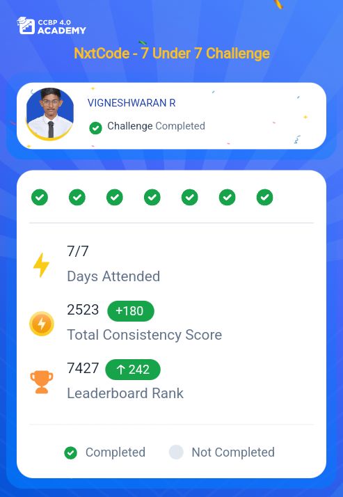 Vigneshwaran R on LinkedIn: #nxtwave #nxtcode Vigneshwaran R on LinkedIn: #nxtwave #nxtcode