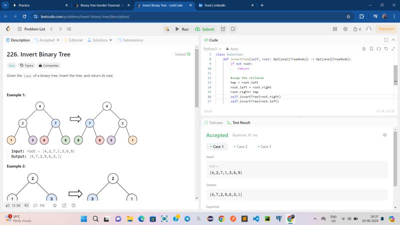 Day 40/100: Invert binary tree | Karthik K Navalli posted on the topic ... Day 40/100: Invert binary tree | Karthik K Navalli posted on the topic ...