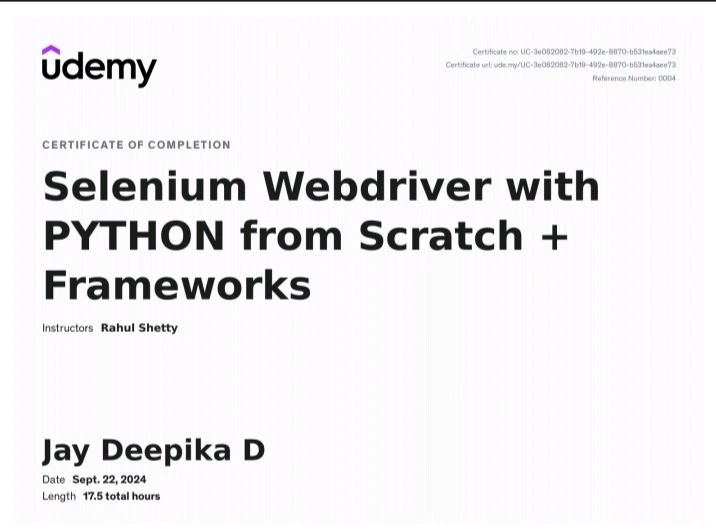 Jay Deepika.D on LinkedIn: #automationtesting #python #selenium # ... Jay Deepika.D on LinkedIn: #automationtesting #python #selenium # ...