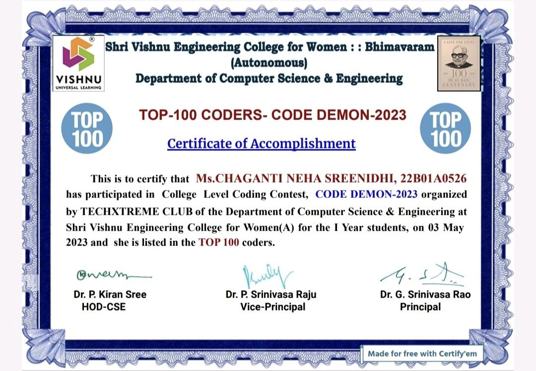 Chaganti Neha Sreenidhi on LinkedIn: #coding Chaganti Neha Sreenidhi on LinkedIn: #coding