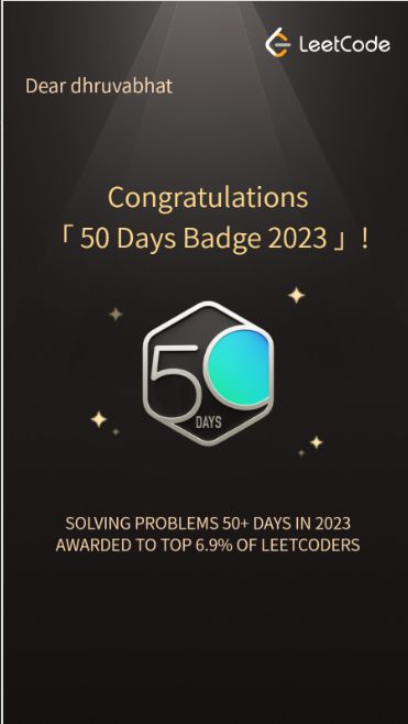 Dhruva Bhat S N on LinkedIn: #codingmilestone #leetcodejourney Dhruva Bhat S N on LinkedIn: #codingmilestone #leetcodejourney