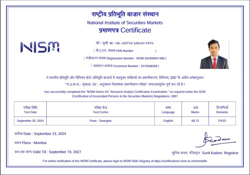 Aditya Patil on LinkedIn: Excited to share that I’ve completed the NISM ... Aditya Patil on LinkedIn: Excited to share that I’ve completed the NISM ...