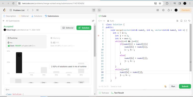 Day 3 of DSA challenge: merging sorted arrays | Rahul Singh posted on ... Day 3 of DSA challenge: merging sorted arrays | Rahul Singh posted on ...