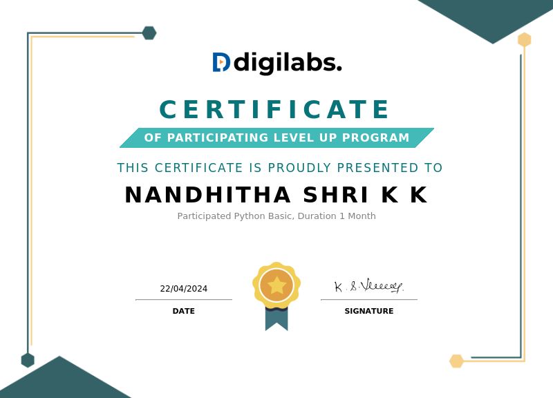 Finished Python course at Digilabs! | Nandhitha Shri posted on the ... Finished Python course at Digilabs! | Nandhitha Shri posted on the ...