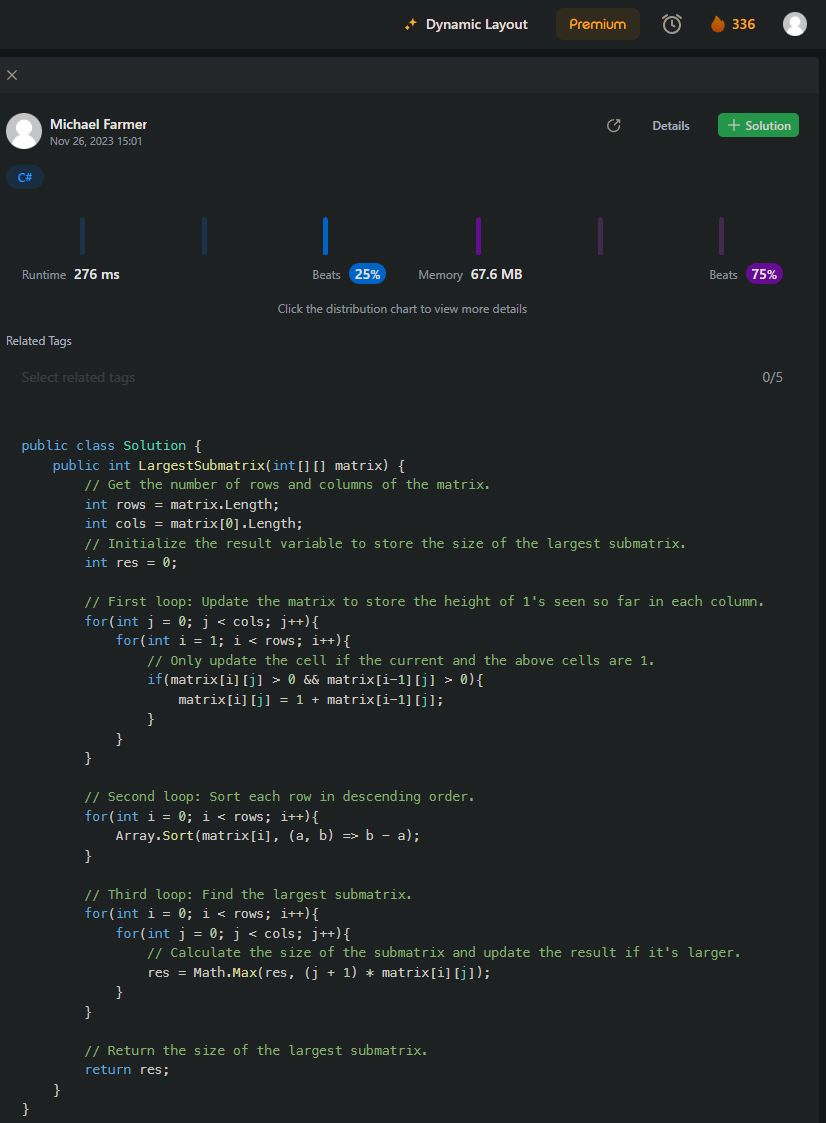 Michael Farmer on LinkedIn: Day 336 of Daily LeetCode | 1727. Largest ... Michael Farmer on LinkedIn: Day 336 of Daily LeetCode | 1727. Largest ...