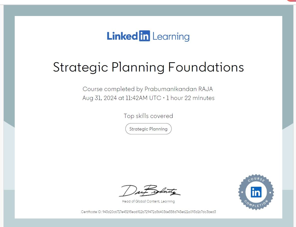 Prabumanikandan Raja on LinkedIn: Hi..! Just completed the Strategic ... Prabumanikandan Raja on LinkedIn: Hi..! Just completed the Strategic ...