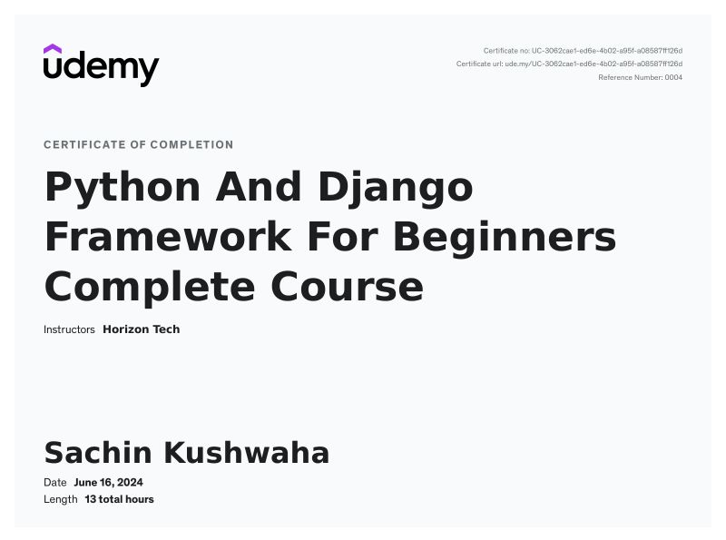 Sachin Kushwaha on LinkedIn: #python #django #webdevelopment #udemy # ... Sachin Kushwaha on LinkedIn: #python #django #webdevelopment #udemy # ...