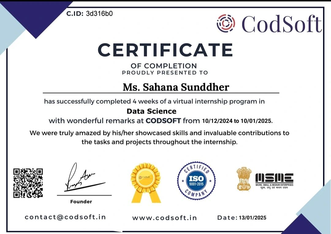Sahana S on LinkedIn: #codsoft #datascience #machinelearning #python # ... Sahana S on LinkedIn: #codsoft #datascience #machinelearning #python # ...