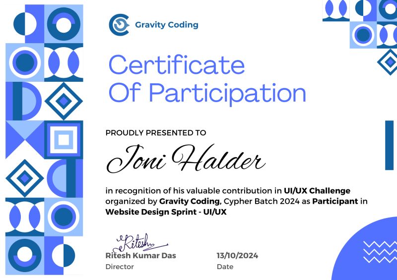 Thrilled to Receive My UI/UX Challenge Certificate! | Joni Halder Thrilled to Receive My UI/UX Challenge Certificate! | Joni Halder