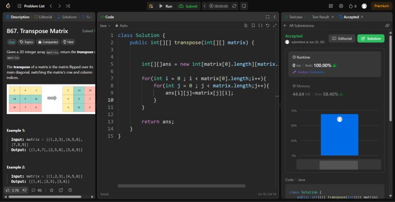 Leetcode and Dev update: Transpose Matrix | Mohammed Izhar posted on ... Leetcode and Dev update: Transpose Matrix | Mohammed Izhar posted on ...