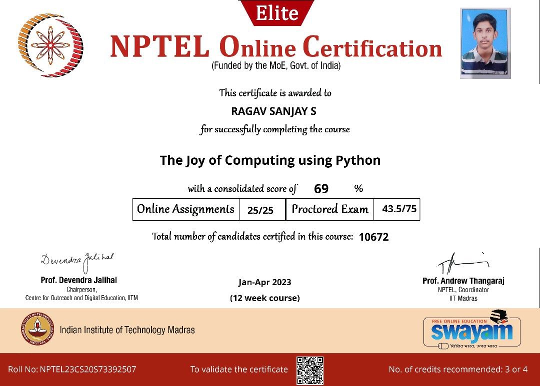 Ragav Sanjay on LinkedIn: #nptel #nptelcourses #python Ragav Sanjay on LinkedIn: #nptel #nptelcourses #python