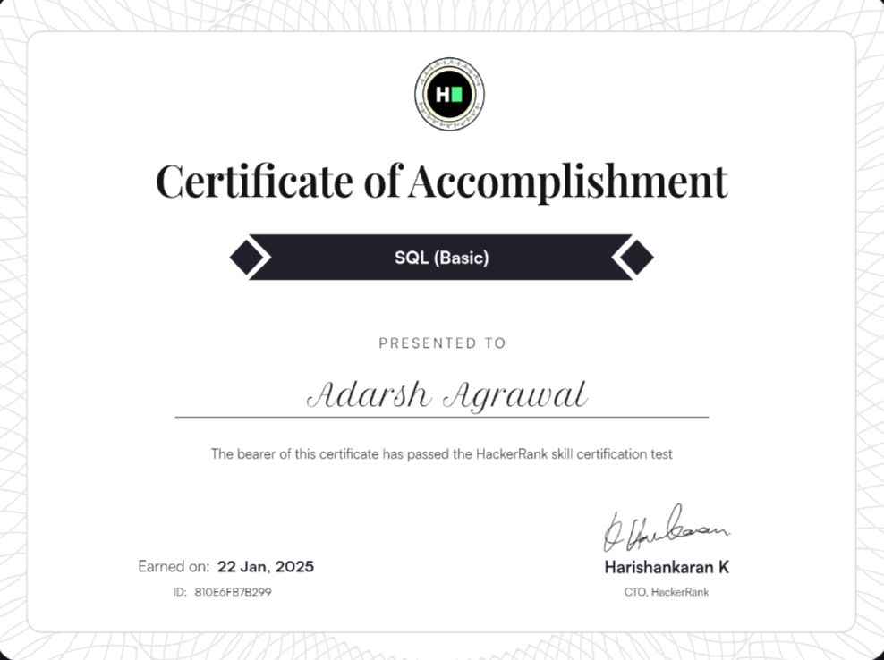 Adarsh Agrawal on LinkedIn: #sql #certification #continuouslearning # ... Adarsh Agrawal on LinkedIn: #sql #certification #continuouslearning # ...