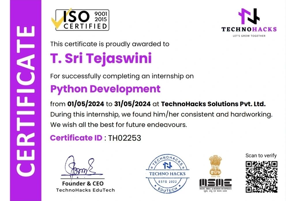 Sri tejaswini on LinkedIn: #python #internship Sri tejaswini on LinkedIn: #python #internship