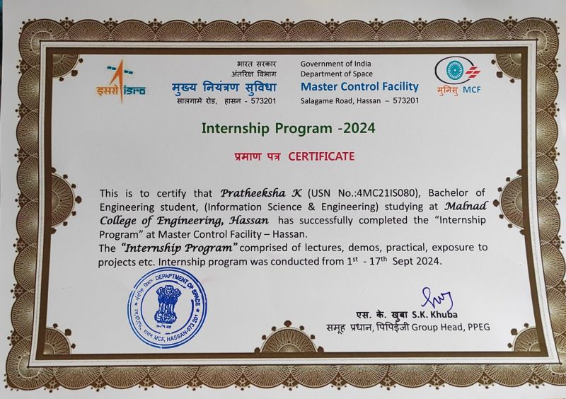 Pratheeksha K on LinkedIn: #mcf #isro #internship Pratheeksha K on LinkedIn: #mcf #isro #internship