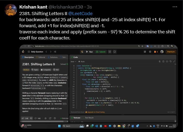 Krishan Kant on LinkedIn: 2381. Shifting Letters II LeetCode for ... Krishan Kant on LinkedIn: 2381. Shifting Letters II LeetCode for ...