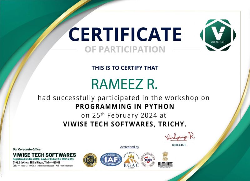 Rameez .R on LinkedIn: #python #certificate #workshop #python # ... Rameez .R on LinkedIn: #python #certificate #workshop #python # ...