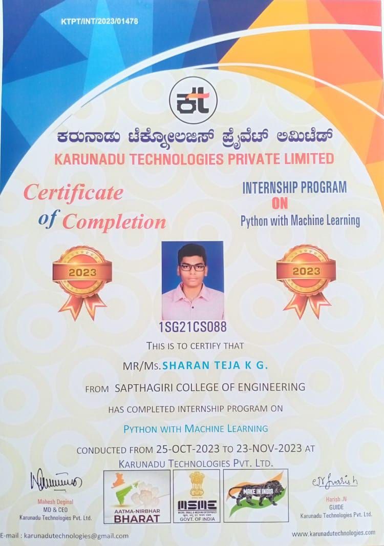Sharan Teja on LinkedIn: #python #machinelearning #internship # ... Sharan Teja on LinkedIn: #python #machinelearning #internship # ...