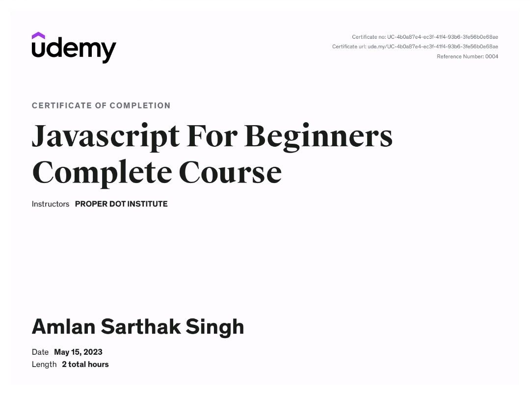 Amlan Sarthak Singh on LinkedIn: #javascript #udemy Amlan Sarthak Singh on LinkedIn: #javascript #udemy