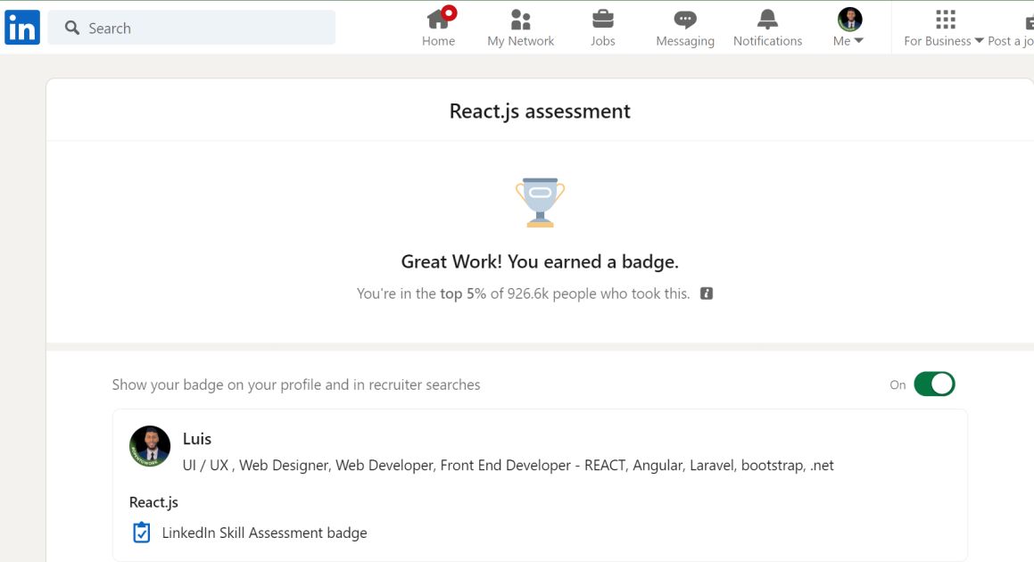 Luis Rodriguez on LinkedIn: Hard WORK PAYS OFF!! Top 5% in REACT.JS ... Luis Rodriguez on LinkedIn: Hard WORK PAYS OFF!! Top 5% in REACT.JS ...