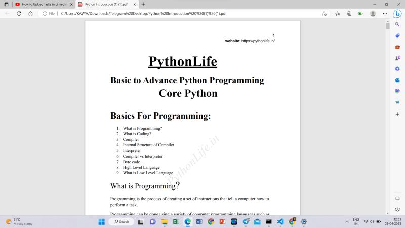 Task 1 install vs code and python. Task 2 once revise… | Kavya Cv Task 1 install vs code and python. Task 2 once revise… | Kavya Cv