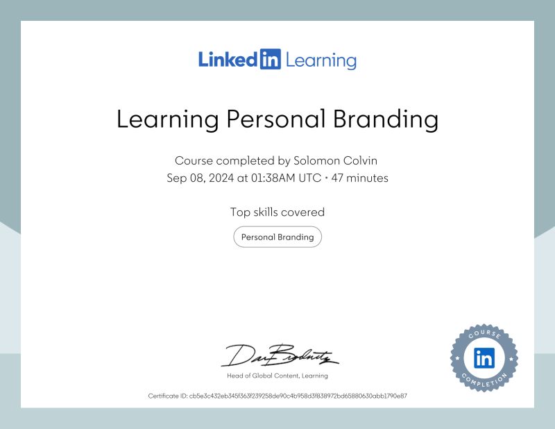Solomon Colvin on LinkedIn: Certificate of Completion Solomon Colvin on LinkedIn: Certificate of Completion