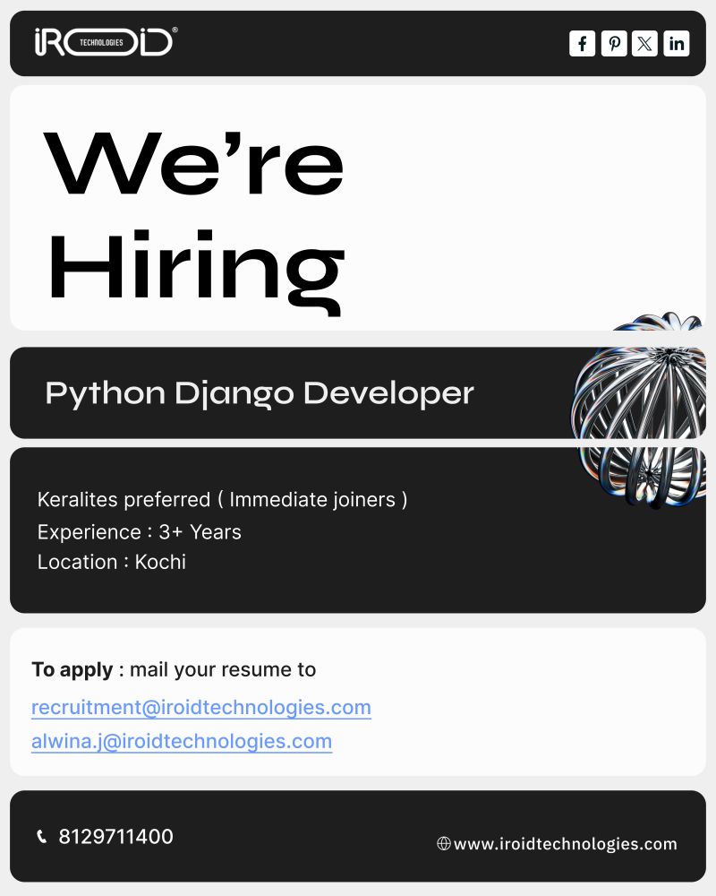 #hiring #python #softwaredeveloper #backenddeveloper #react… | iROID ... #hiring #python #softwaredeveloper #backenddeveloper #react… | iROID ...