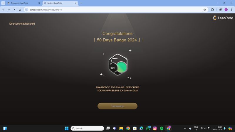 🏅 Excited to share that I've earned the 50's badge on LeetCode for ... 🏅 Excited to share that I've earned the 50's badge on LeetCode for ...
