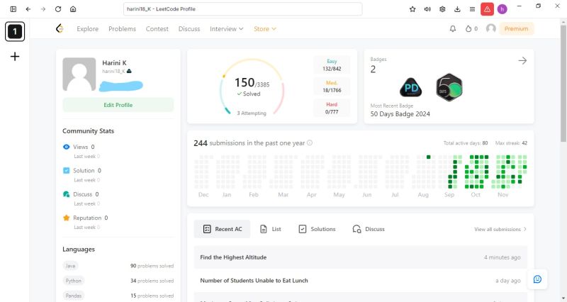 Harini K on LinkedIn: #leetcode #milestone #problemsolving #keeplearning Harini K on LinkedIn: #leetcode #milestone #problemsolving #keeplearning