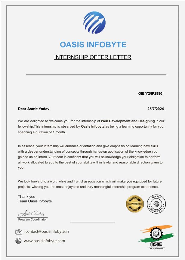 Asmit Yadav on LinkedIn: #oasisinfobyte #webdevelopment #designing Asmit Yadav on LinkedIn: #oasisinfobyte #webdevelopment #designing