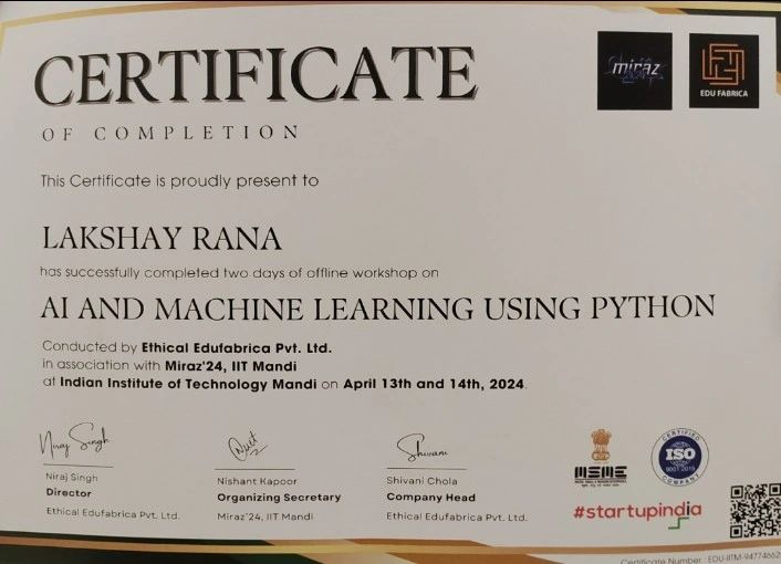 #learningneverstops #ai #machinelearning #iitmandi | Lakshay Rana #learningneverstops #ai #machinelearning #iitmandi | Lakshay Rana