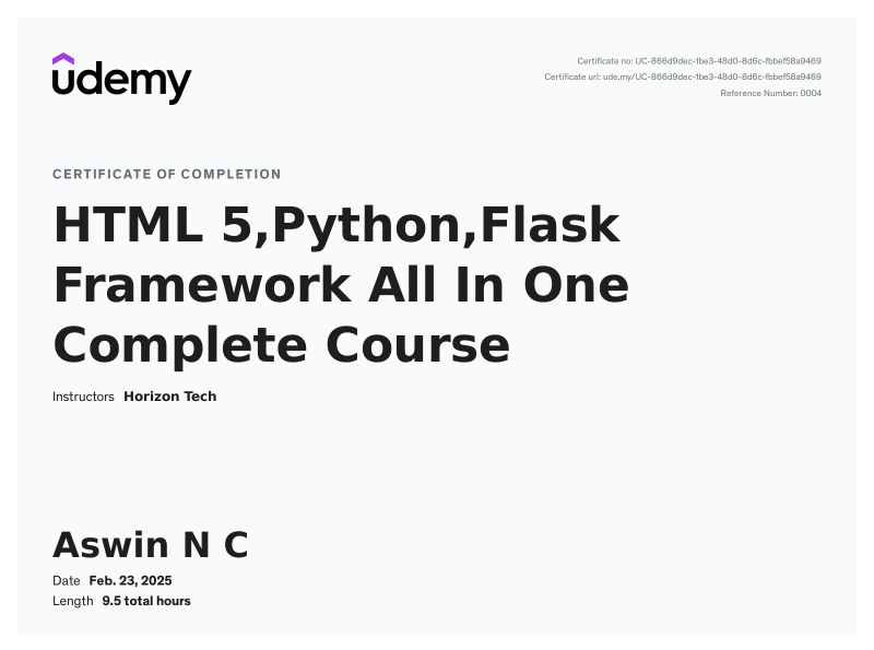 Aswin N C on LinkedIn: #udemy #certification #webdevelopment #python # ... Aswin N C on LinkedIn: #udemy #certification #webdevelopment #python # ...
