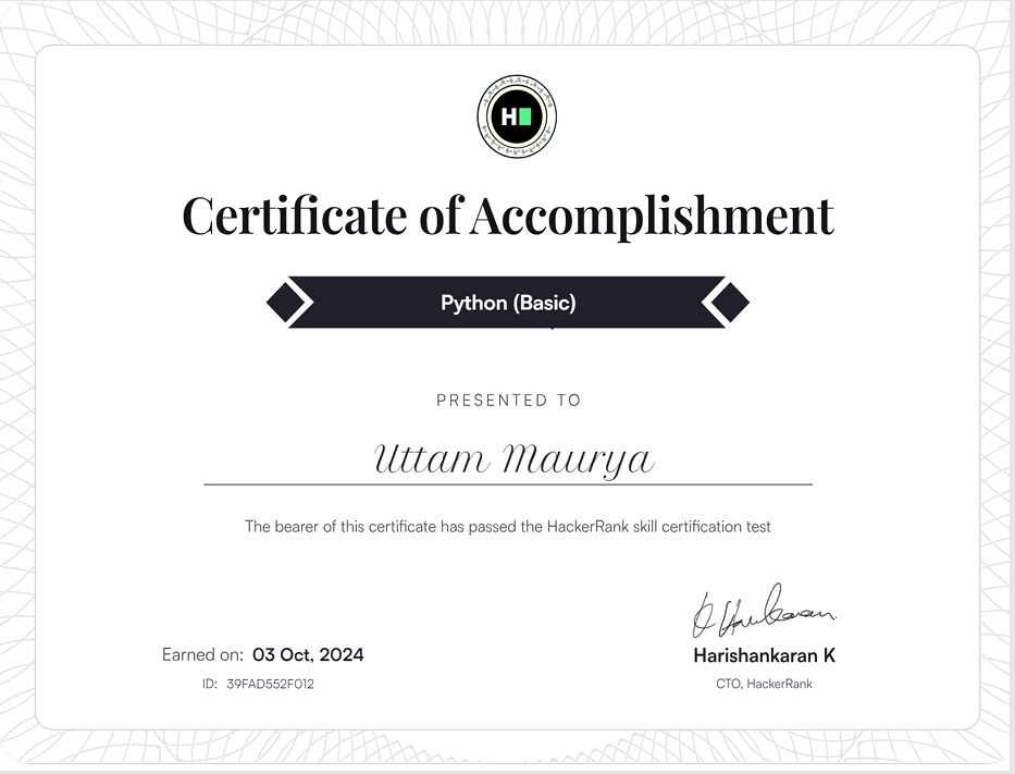 Uttam Maurya on LinkedIn: #hackerrank #coding #continuouslearning Uttam Maurya on LinkedIn: #hackerrank #coding #continuouslearning