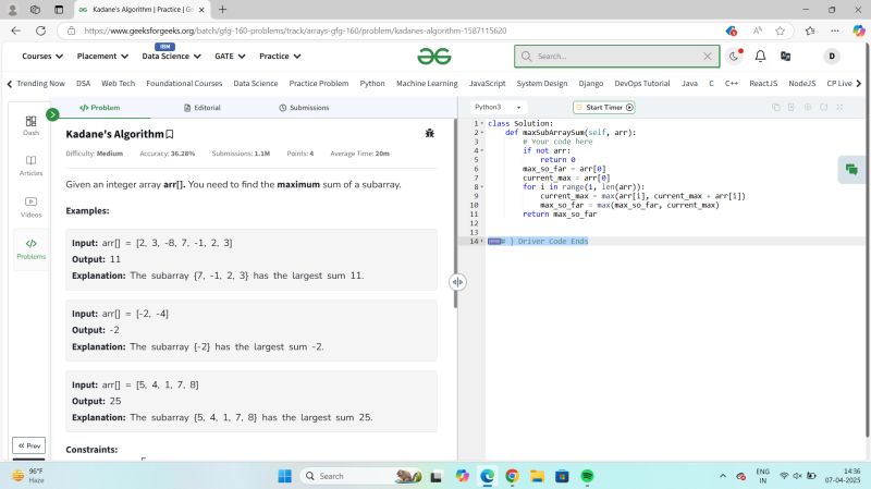 #geeksforgeeks #gfg160 #160daysofcode #geekstreak2025 #kadanealgorithm ... #geeksforgeeks #gfg160 #160daysofcode #geekstreak2025 #kadanealgorithm ...