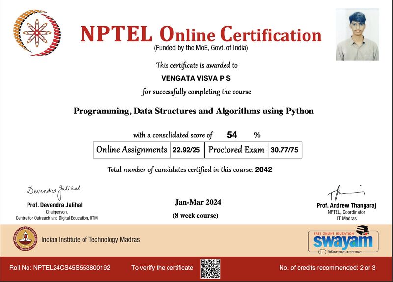 VENGATA VISVA on LinkedIn: #nptel #pythonprogramming #datastructures # ... VENGATA VISVA on LinkedIn: #nptel #pythonprogramming #datastructures # ...