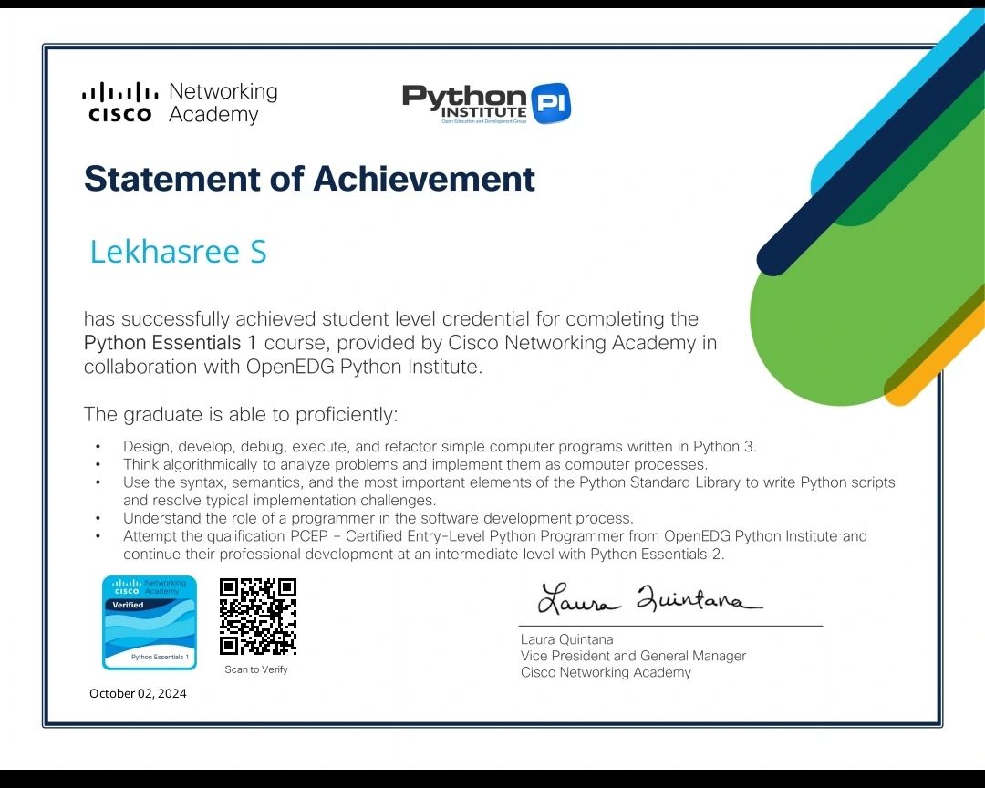 Lekha Sri on LinkedIn: #python #certification #learningjourney #coding ... Lekha Sri on LinkedIn: #python #certification #learningjourney #coding ...