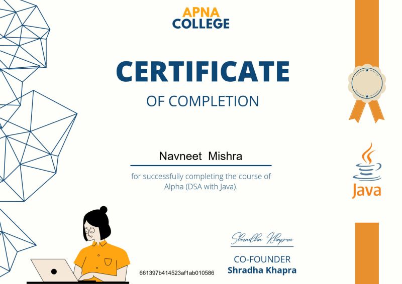 Completed Java and Data Structures & Algorithms course | Navneet Mishra ... Completed Java and Data Structures & Algorithms course | Navneet Mishra ...